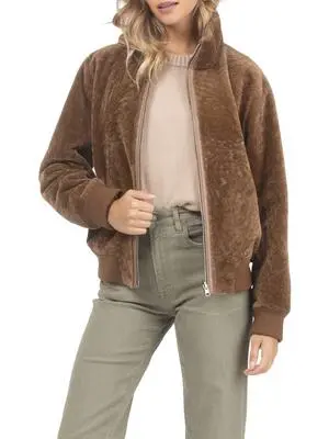 Gorski Reversible Textured Genuine Shearling Bomber Jacket - Camel/camel