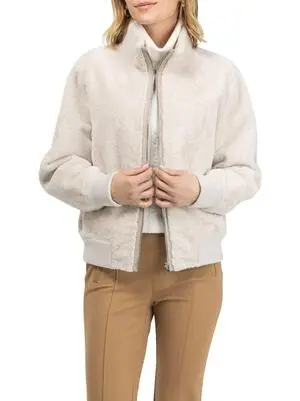 Gorski Reversible Textured Genuine Shearling Bomber Jacket - Cream/cream