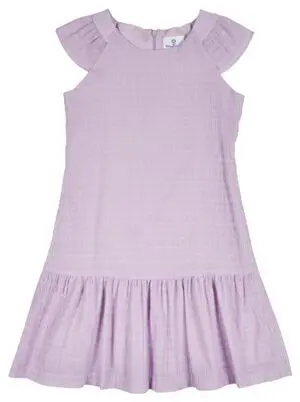 FLORENCE EISEMAN Crinkle Lawn Dress With Shirred Hem Ruffle - Light Purple