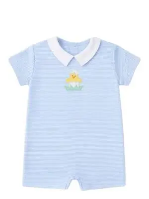 FLORENCE EISEMAN Striped Knit Shortall With Appliqu - Light Blue/white