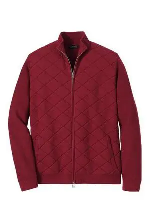 PAUL FREDRICK Cotton Full Zip Mock Neck Sweater Jacket - Burgundy