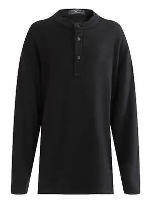 MOUSTACHE Three-button Henley Top - Black