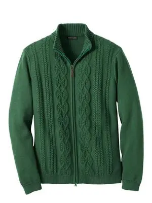 PAUL FREDRICK Cotton Cable Full Zip Mock Neck Sweater Green