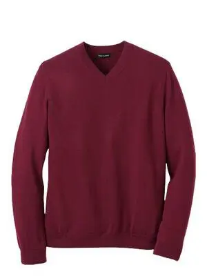 PAUL FREDRICK Washable Merino Wool V-Neck Sweater Burgundy