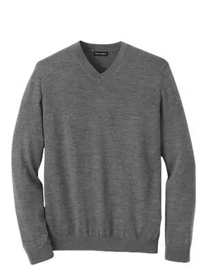 PAUL FREDRICK Washable Merino Wool V-neck Sweater - Grey