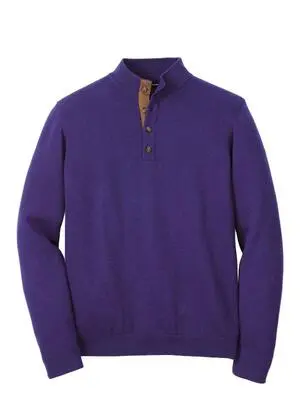 PAUL FREDRICK Supima Cotton Four-button Mock Neck Sweater - Plum