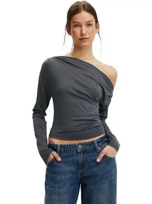 COTTON ON Georgie Off Shoulder Long Sleeve Top - Moonlight Shadow