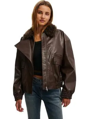 COTTON ON Faux Leather Darcy Bomber - Brown