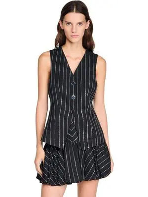 Sandro Striped Sequin Vest - Black/white