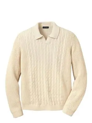 PAUL FREDRICK Cotton Cable V-Neck Polo