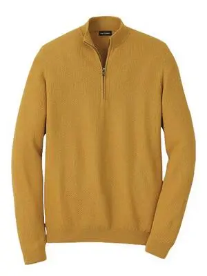 PAUL FREDRICK Silk Cotton Cashmere Quarter Zip Pullover - Gold