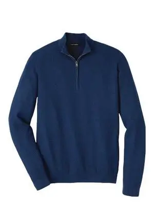 PAUL FREDRICK Silk Cotton Cashmere Quarter Zip Pullover - Navy