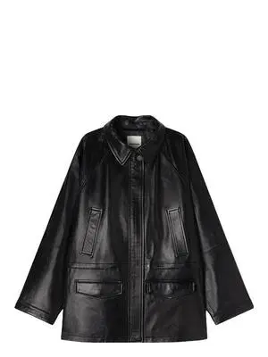 Sandro Loose-fit Lambskin Leather Jacket - Black