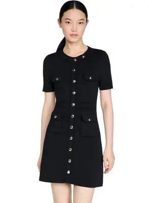Sandro Button-up Knit Short Dress - Black