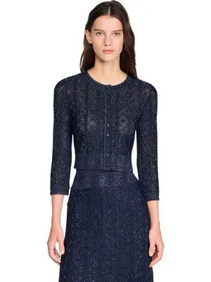 Sandro Strass Knit Cropped Cardigan - Navy Blue