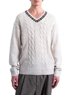 Topman V-neck Cable Knit Sweater - Ecru