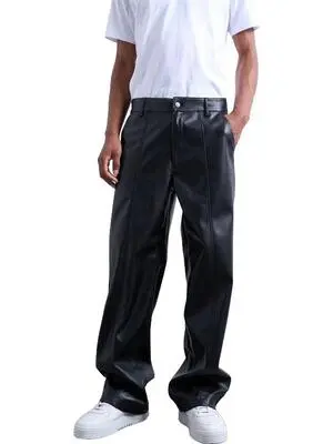 Topman Baggy Fit Faux Leather Trousers - Black