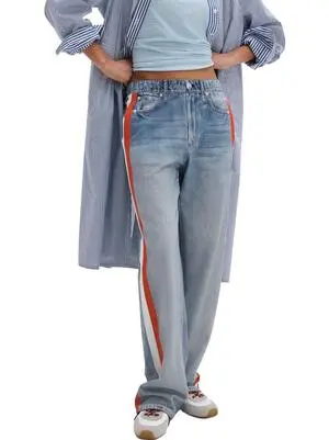 Rag & Bone Rb Miramar Side Stripe Wide Leg Cotton Terry Sweatpants Coney Red White Stripe