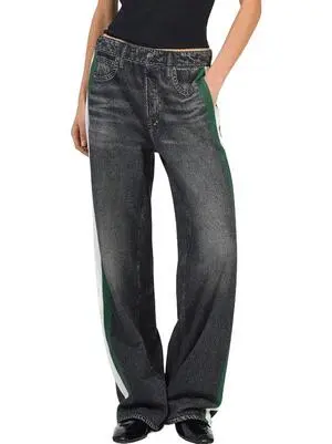 Rag & Bone Rb Miramar Side Stripe Wide Leg Cotton Terry Sweatpants Washed Black Green