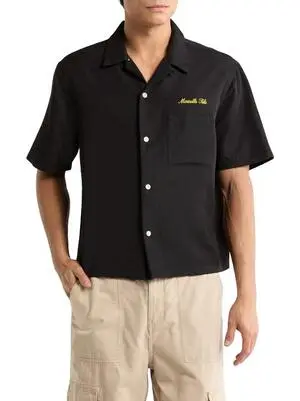 PACSUN Ribbon Embroidered Camp Shirt - Black