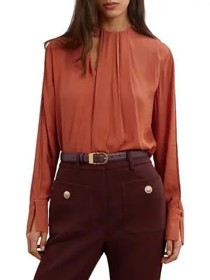REISS Marta Drape Cutout Crepe Top - Copper