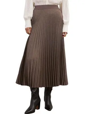 REISS Kember High-waist Pleated Midi Skirt - Mocha Brown