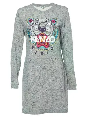 Kenzo Tiger-embroidered Mini Dress - Grey