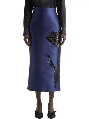 Erdem Tulip-embellished Mikado Pencil Skirt - Beetle
