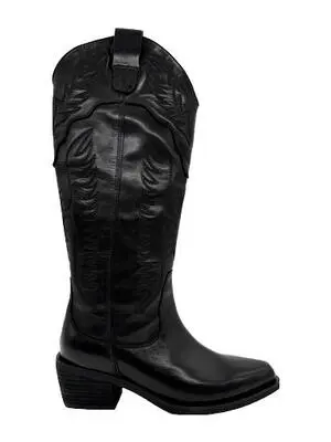 AMIE RAFA Mona Leather Western Boots - Black