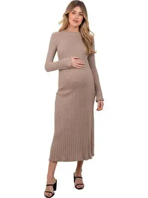PINKBLUSH Ribbed Knit Maternity Midi Sweater Dress - Mocha