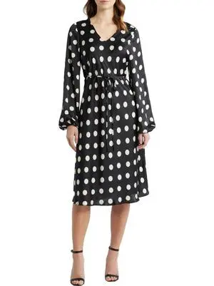 Sam Edelman Dot Long Sleeve Midi Dress - Black