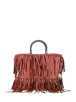Bottega Veneta 2024 Intrecciato-weave Fringe Tote Bag - Red