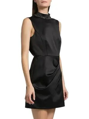 Saloni Floral Embellished Satin Mini Dress - Black