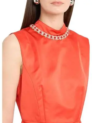 Saloni Floral Embellished Satin Mini Dress - Bright Sca