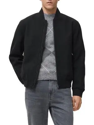 Mango Zip-up Bomber Jacket - Black