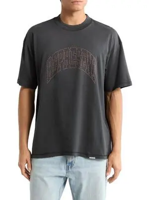 REPRESENT Embellished Stud Logo Cotton Graphic T-shirt - Stained Black