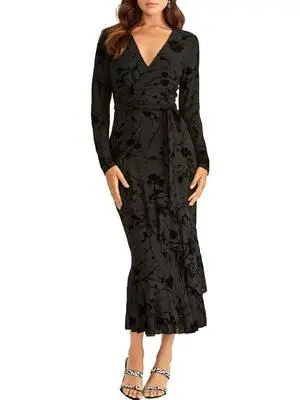 Rachel Rachel Roy Flocked Velvet Faux Wrap Dress - Black/black