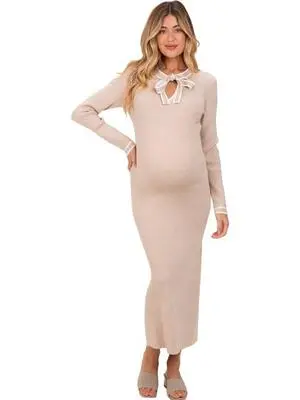 PINKBLUSH Tie Neck Sweater Midi Dress - Cream