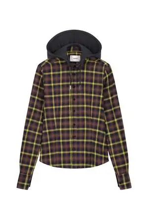 Coperni Plaid Hooded Cotton Shirt - Brown