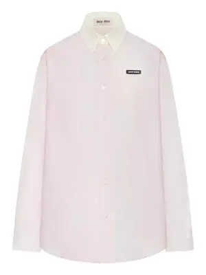 Miu Miu Poplin Shirt With Contrast Collar And Logo Label - Pink