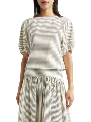 Staud Didi Stripe Top - Ivory/dark Oak Micro Stripe