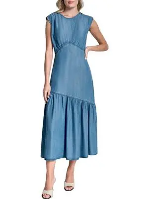 Dkny Shirred Chambray Midi Dress - Stream Wash
