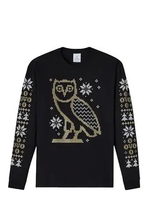 OVO Snowflake Owl Longsleeve Tee Shirt - Black