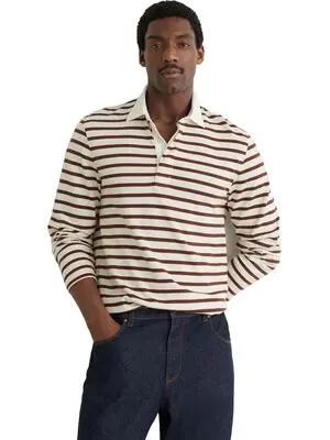 REISS Conners Cotton Rugby-stripe Polo Shirt - White/camel