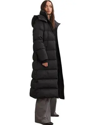 REISS Colette Belted Longline Puffer Coat - Black
