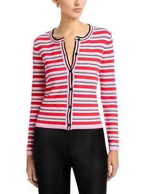 T Tahari Long Sleeve Crewneck Striped Sweater - Pink Sky