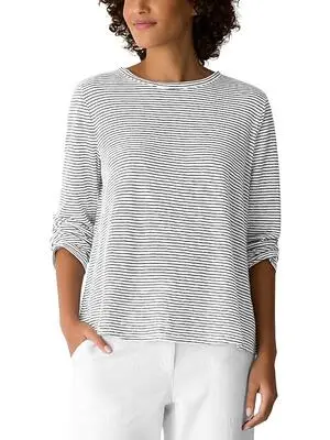 Eileen Fisher Crewneck Long Sleeve Tee - White/black