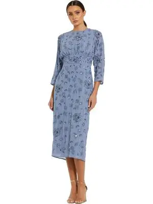 Mac Duggal Floral Embellished Midi Dress - Twilight