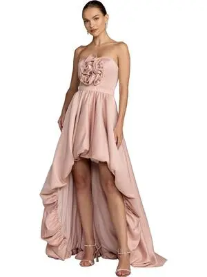 Mac Duggal Satin High-low Rosette Gown - Blush