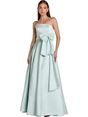 Mac Duggal Strapless Satin Ball Gown With Bow Detail - Seafoam